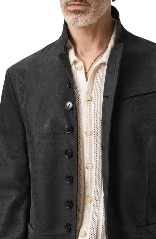 John Varvatos Woodward Tooled Paisley Goat Suede Jacket - Charcoal