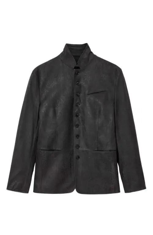 John Varvatos Woodward Tooled Paisley Goat Suede Jacket - Charcoal