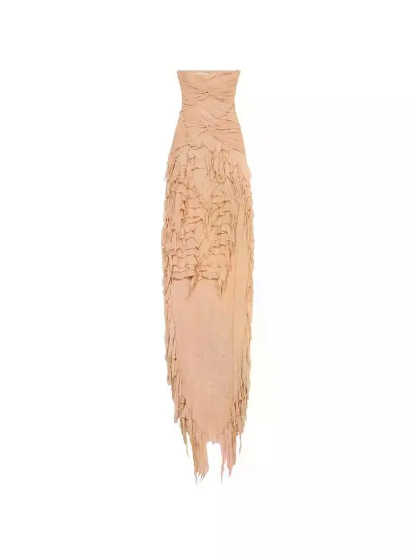 Blumarine Ruched Ruffled Maxi Dress - Neutrals
