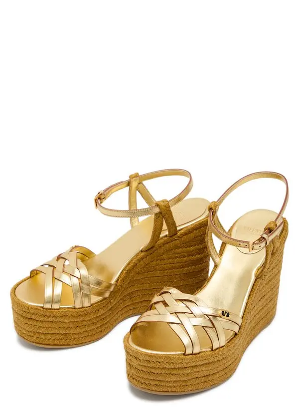Valentino Garavani Bribri 100 Metallic Leather Espadrille Wedges