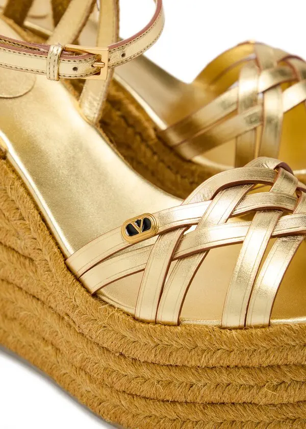 Valentino Garavani Bribri 100 Metallic Leather Espadrille Wedges
