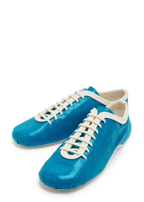 Dries Van Noten Crinkled Leather Lace-up Sneakers - Blue