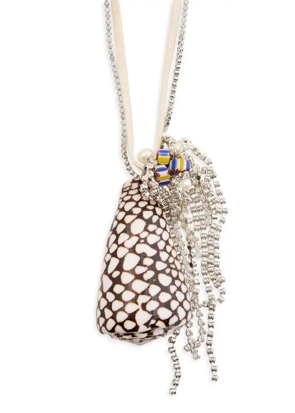 Dries Van Noten Crystal-embellished Shell Pendant Necklace - Yellow