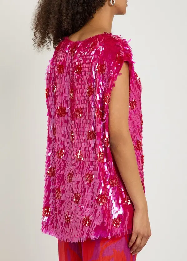 Dries Van Noten Cuzco Sequin-embellished Silk Top - Fuchsia