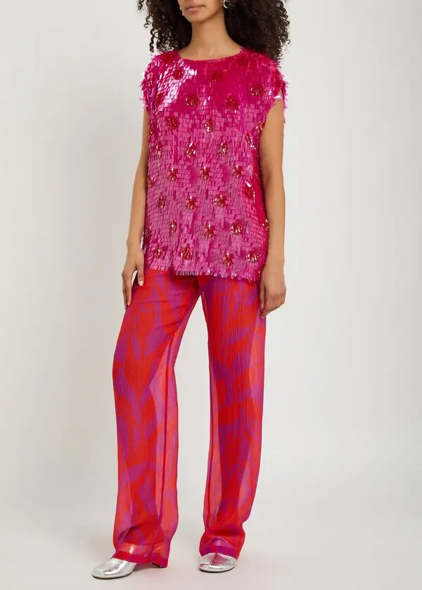 Dries Van Noten Cuzco Sequin-embellished Silk Top - Fuchsia