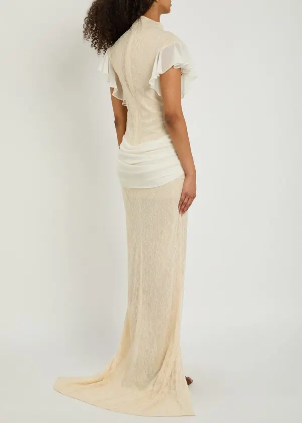 DE LA VALI Noor Ruffled Lace Maxi Dress - Ivory