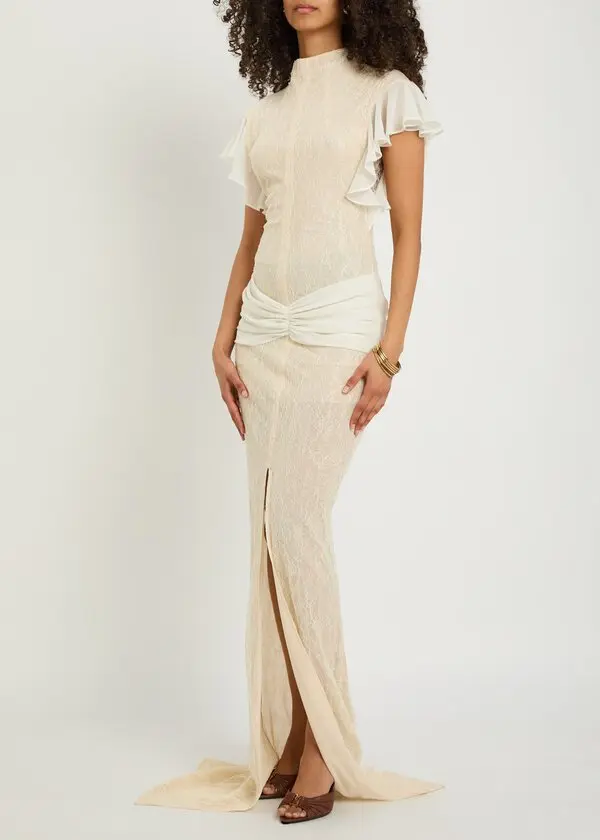 DE LA VALI Noor Ruffled Lace Maxi Dress - Ivory