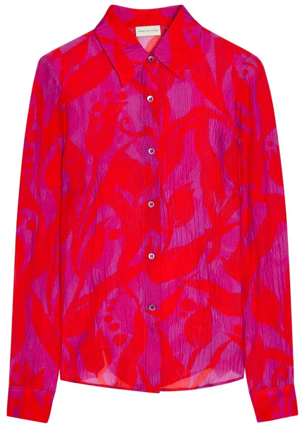 Dries Van Noten Printed Silk Shirt - Fuchsia