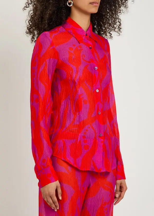 Dries Van Noten Printed Silk Shirt - Fuchsia
