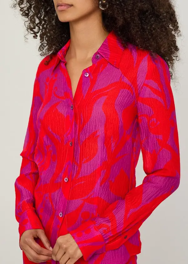 Dries Van Noten Printed Silk Shirt - Fuchsia
