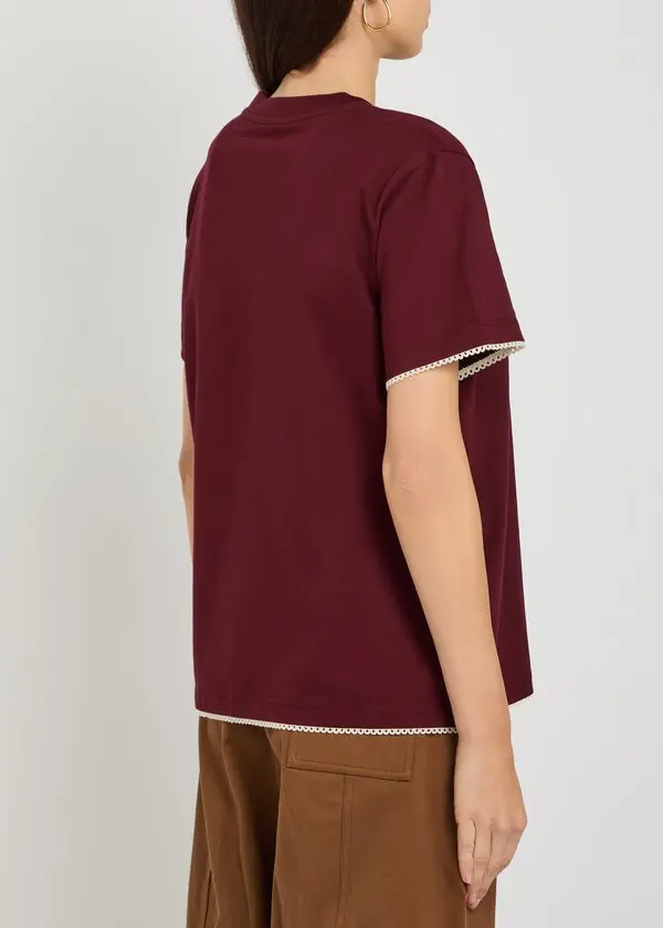 Moncler Logo-appliquéd Scalloped Cotton T-shirt - Mid Red