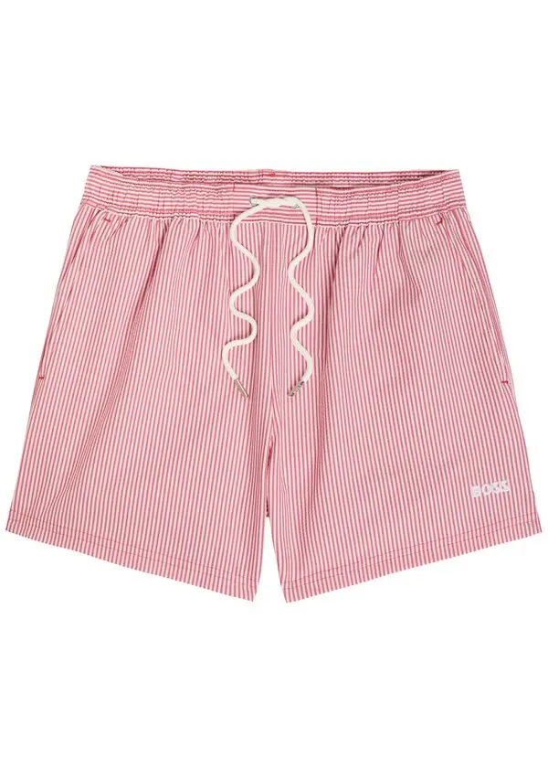 BOSS Striped Seersucker Swim Shorts - Red