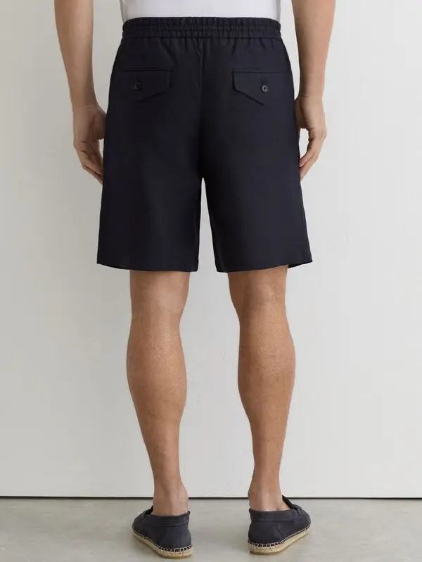 REISS Linen Drawstring Shorts - Navy