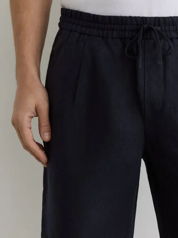 REISS Linen Drawstring Shorts - Navy