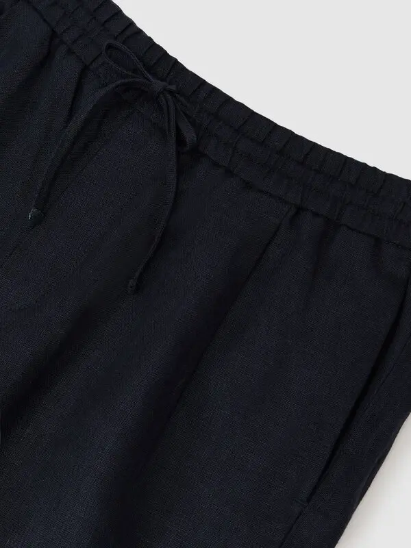 REISS Linen Drawstring Shorts - Navy