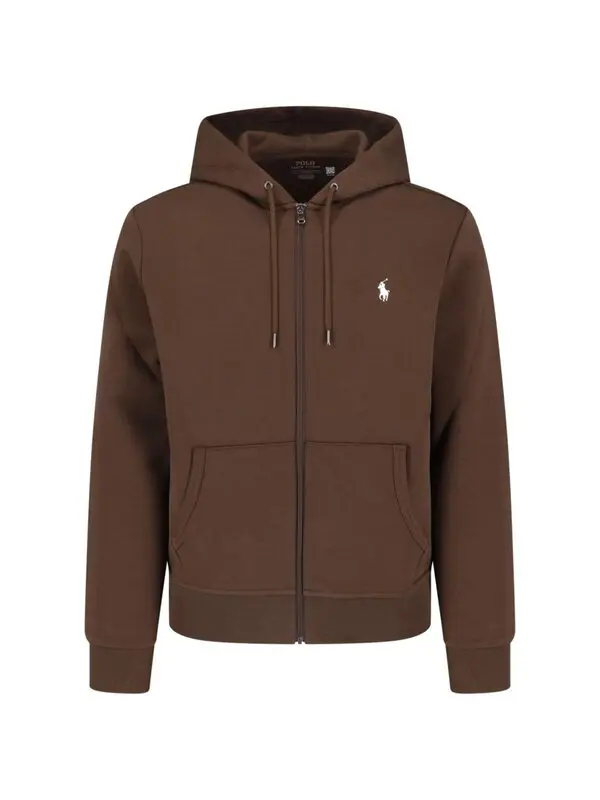 Polo Ralph Lauren Logo Embroidered Cotton Blend Hoodie - Brown