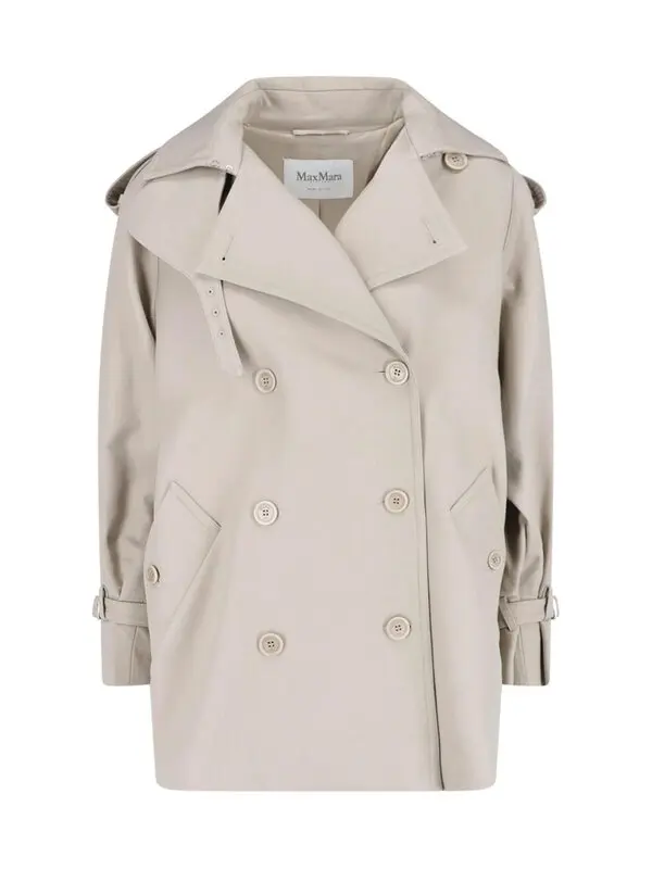 Max Mara Bottega Veneta Cotton Trench Coat With Woven Leather Collar - Beige