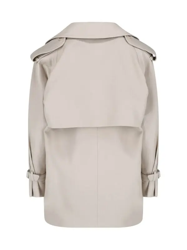 Max Mara Bottega Veneta Cotton Trench Coat With Woven Leather Collar - Beige