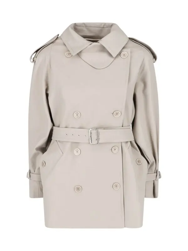Max Mara Bottega Veneta Cotton Trench Coat With Woven Leather Collar - Beige
