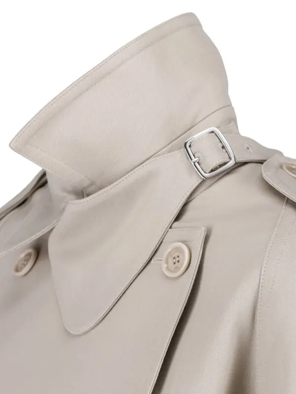 Max Mara Bottega Veneta Cotton Trench Coat With Woven Leather Collar - Beige
