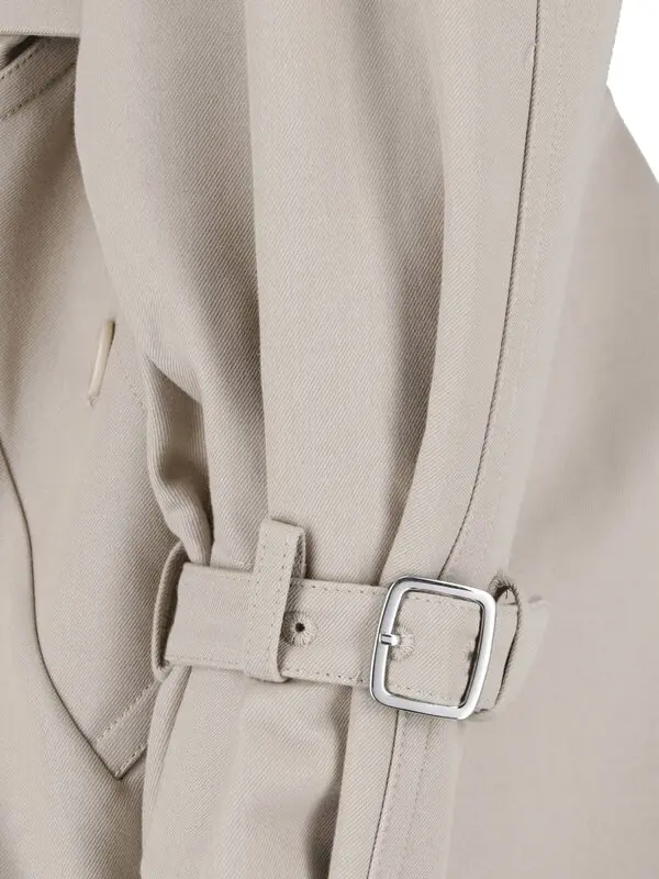 Max Mara Bottega Veneta Cotton Trench Coat With Woven Leather Collar - Beige