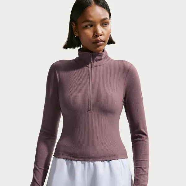 Nike Sportswear Chill Knit Quarter-zip Long-sleeve Ribbed Top - Purple