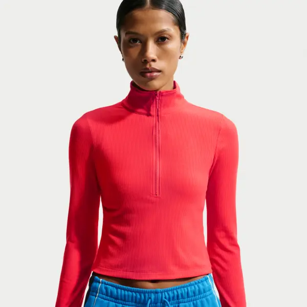 Nike Sportswear Chill Knit Tight Quarter-zip Long-sleeve Ribbed Top - Red