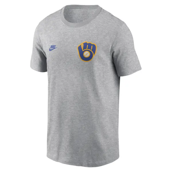 Nike Milwaukee Brewers Cooperstown 2-hit Large Logo Mlb T-shirt - Grey