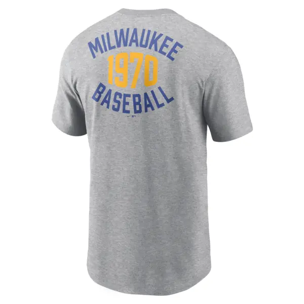 Nike Milwaukee Brewers Cooperstown 2-hit Large Logo Mlb T-shirt - Grey