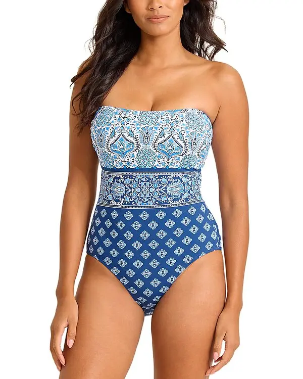 Tommy Bahama Noble Pineapple Bandeau One Piece Swimsuit - Indigo Tide