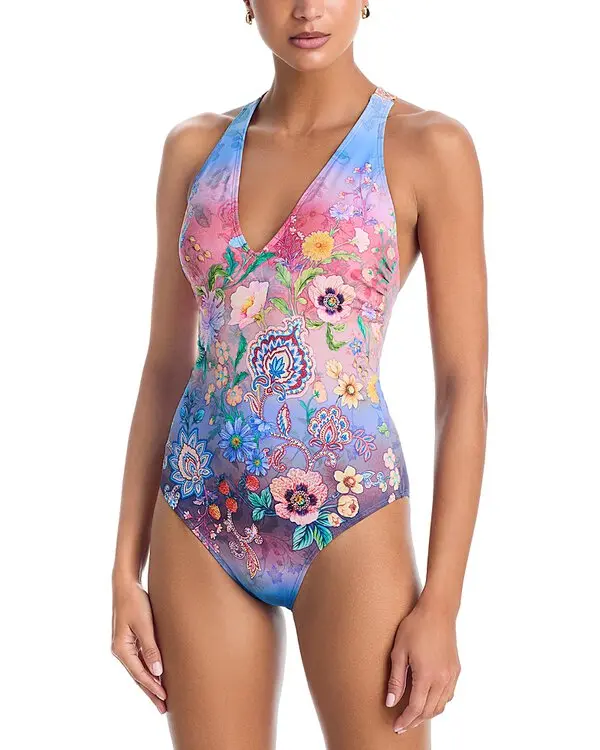 Johnny Was Floral Printed Cross Back One Piece Swimsuit - Lilliana
