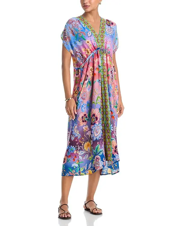 Johnny Was V Neck Kaftan Dress Cover Up - Lilliana
