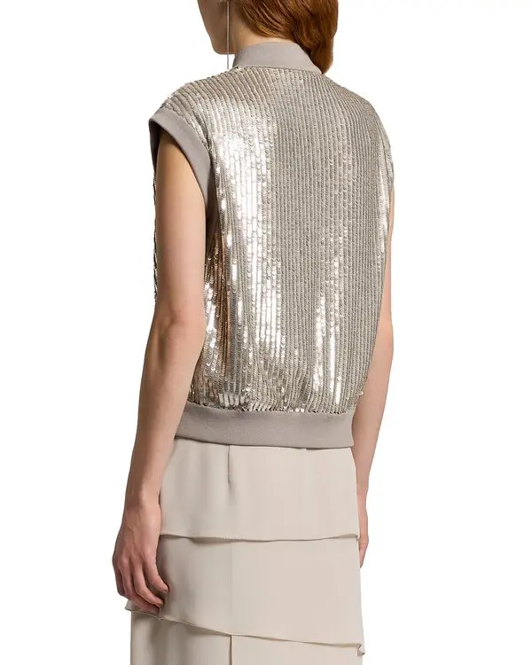 Peserico Sequin Bomber Vest - Steel