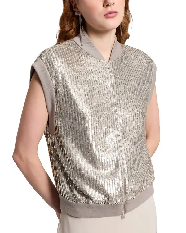 Peserico Sequin Bomber Vest - Steel