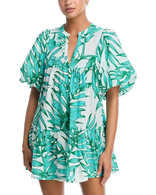 Poupette St Barth Cruz Mini Dress - Green Palm Leaf