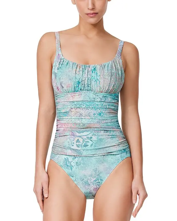 GOTTEX Souk Scoop Neck Shirred Bust One Piece Swimsuit - Turquoise Multi