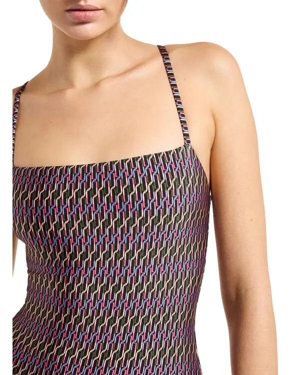 JETS Square Neck Geometric Print One Piece Swimsuit
