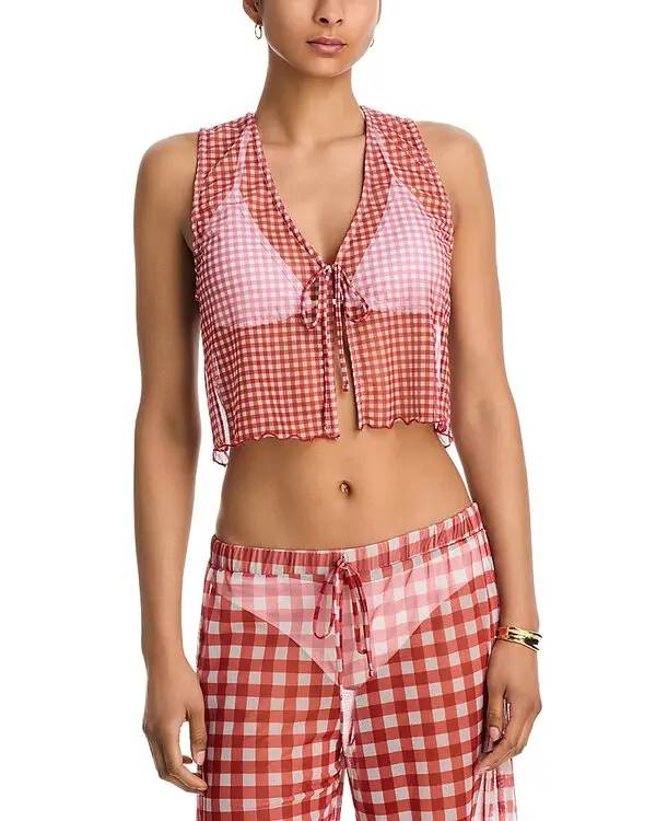 Aqua Mesh Cover Up Top - Gingham