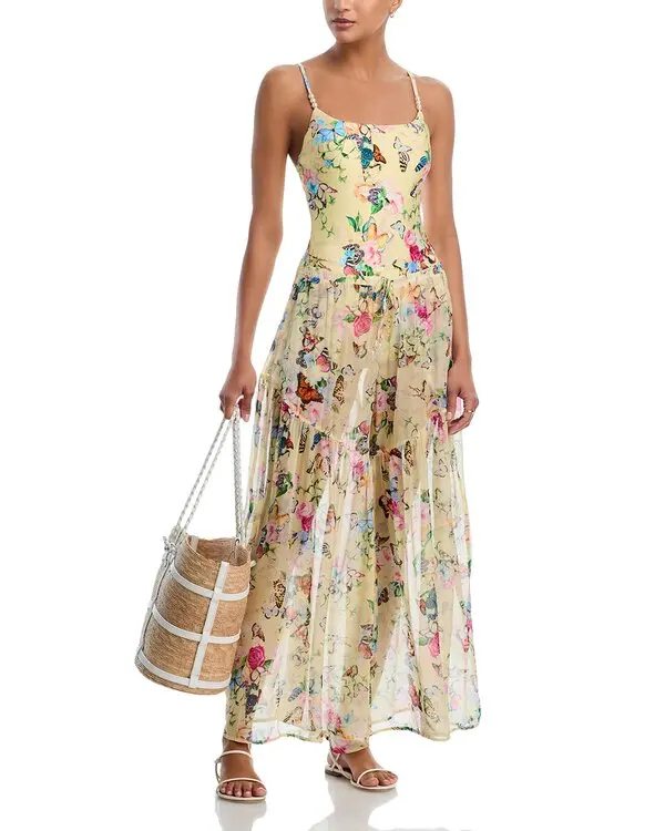 L'Agence Garden Butterflies Sharon Wide Leg Swim Cover-up Pants - Multi