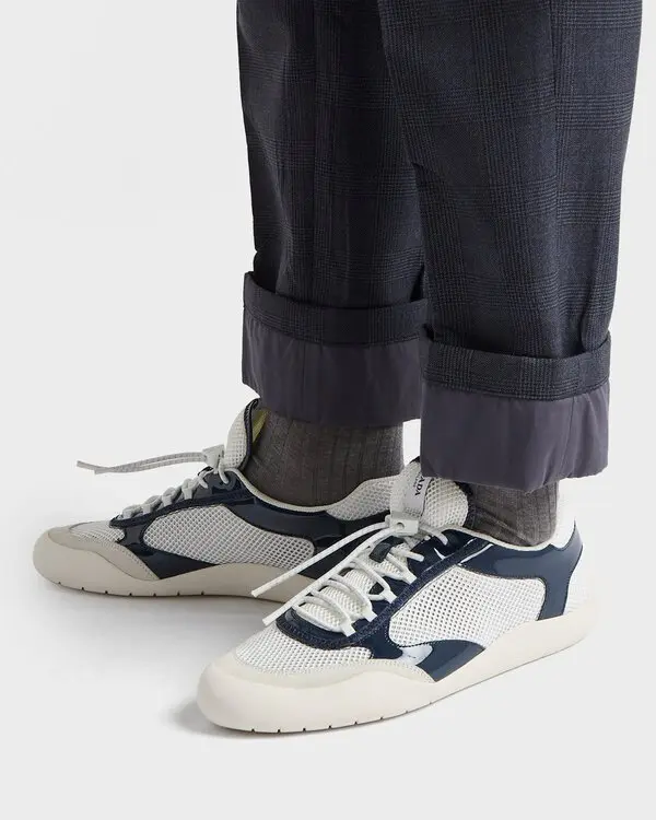 Prada Speedrock Patent Leather And Mesh Sneakers - Blue