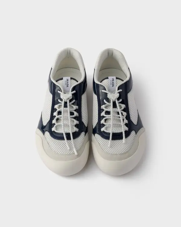 Prada Speedrock Patent Leather And Mesh Sneakers - Blue