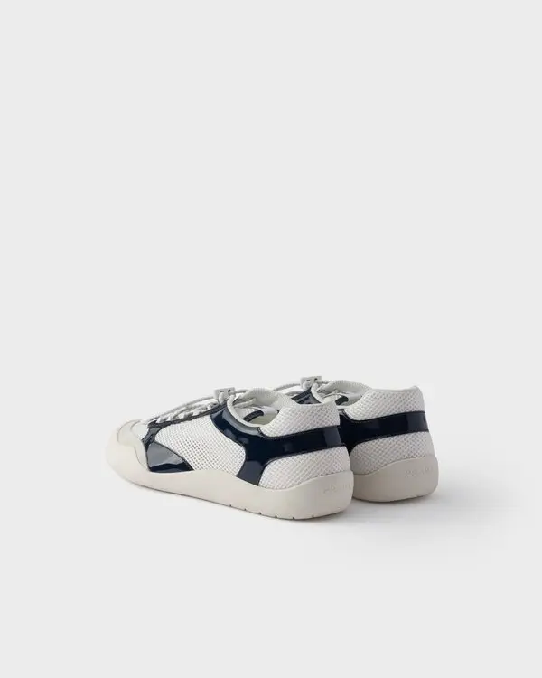 Prada Speedrock Patent Leather And Mesh Sneakers - Blue