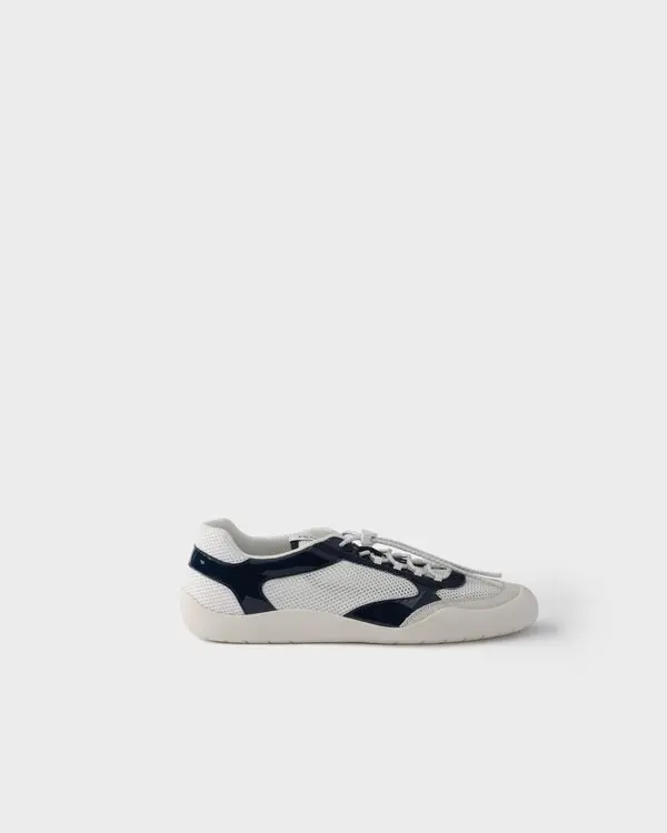 Prada Speedrock Patent Leather And Mesh Sneakers - Blue