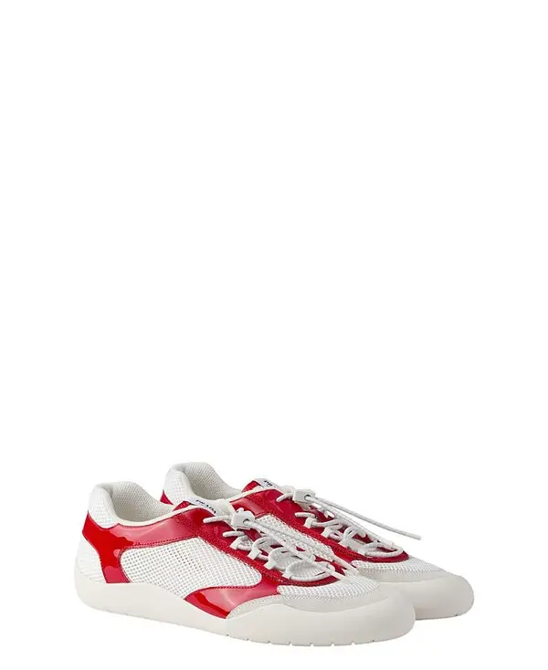 Prada Speedrock Patent Leather And Mesh Sneakers - Red