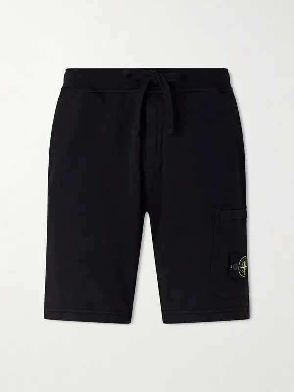 Stone Island Straight-leg Cotton-jersey Drawstring Shorts - Black