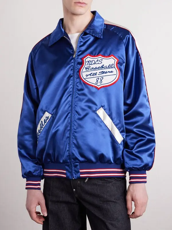 Needles Stadium Logo-embroidered Satin Bomber Jacket - Blue