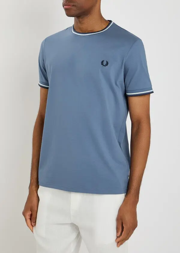 Fred Perry Logo-embroidered Cotton T-shirt - Blue