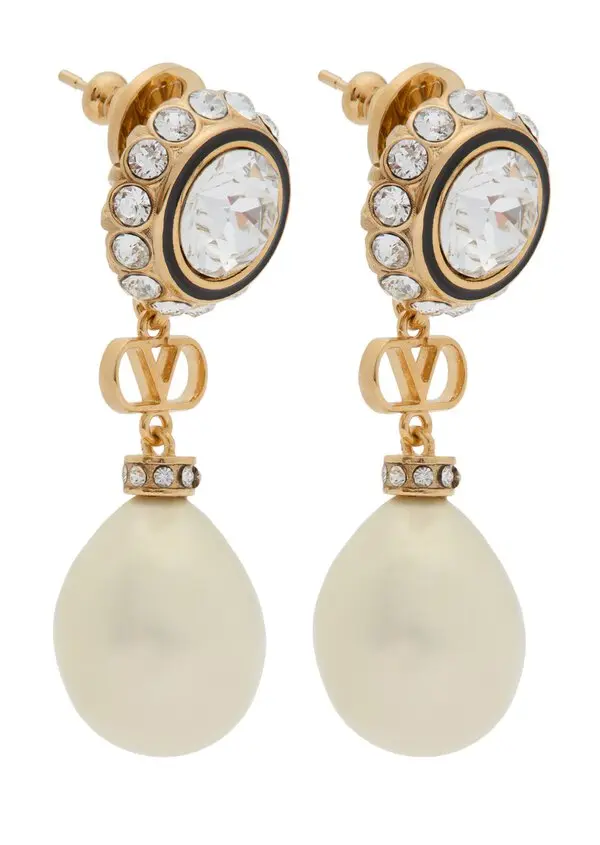 Valentino Garavani Vlogo Swarovski Pearl-embellished Earrings - Gold