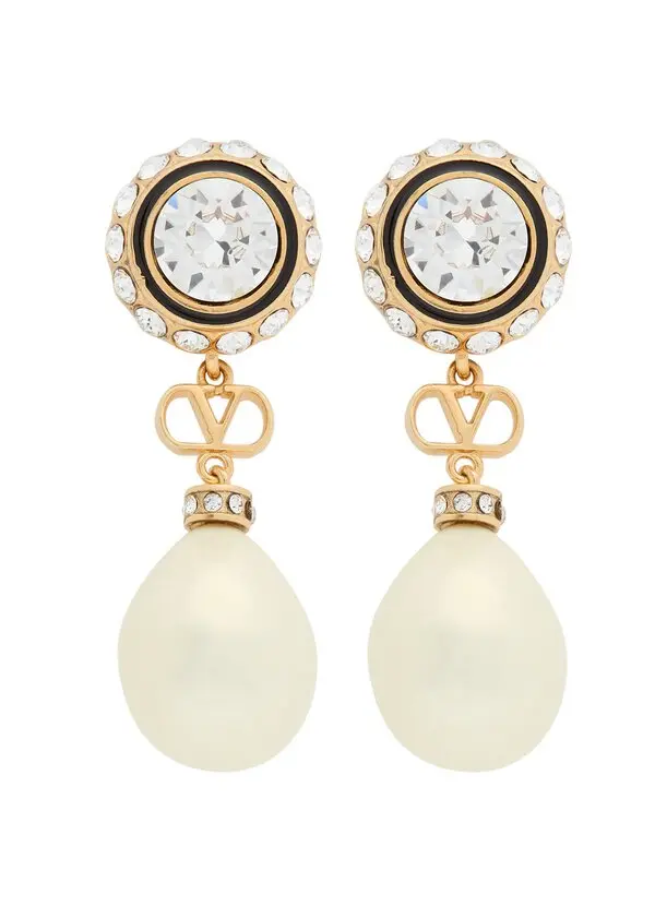 Valentino Garavani Vlogo Swarovski Pearl-embellished Earrings - Gold