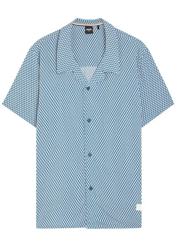 BOSS Beach Patterned Woven Shirt - Blue